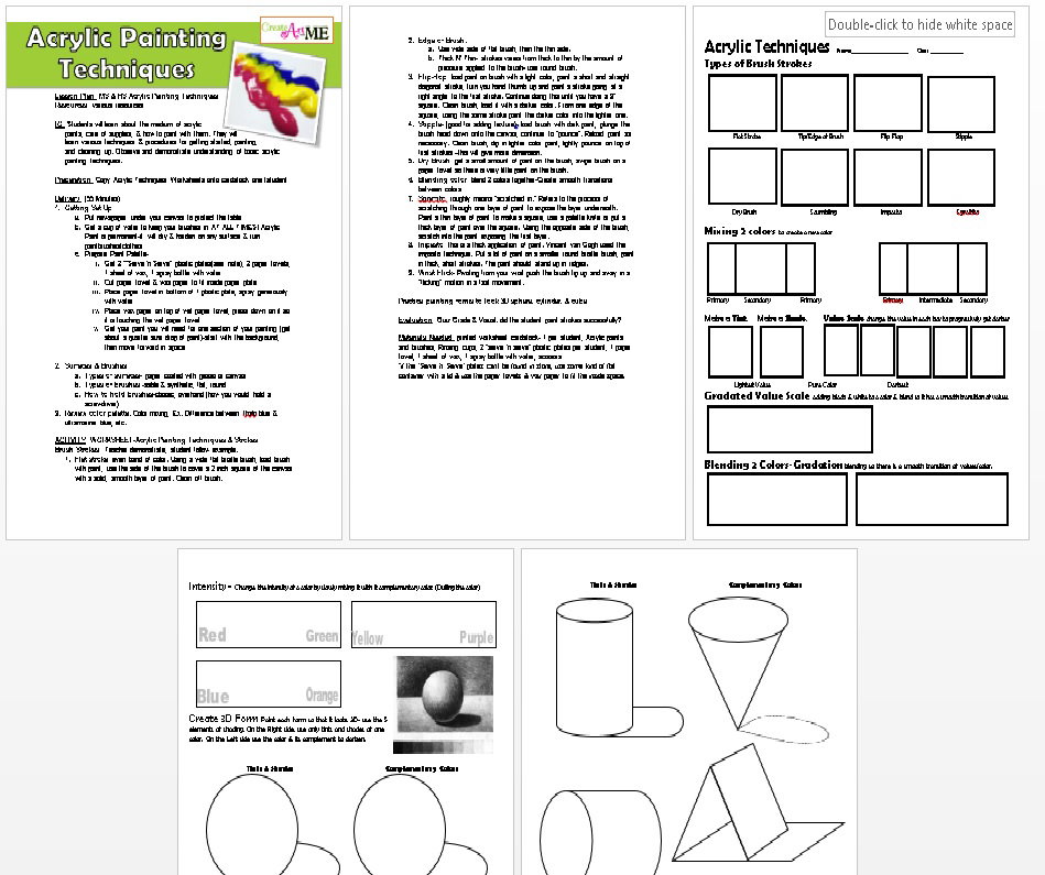 Acrylic Painting Techniques Lesson Plan Worksheet Create Art With Me